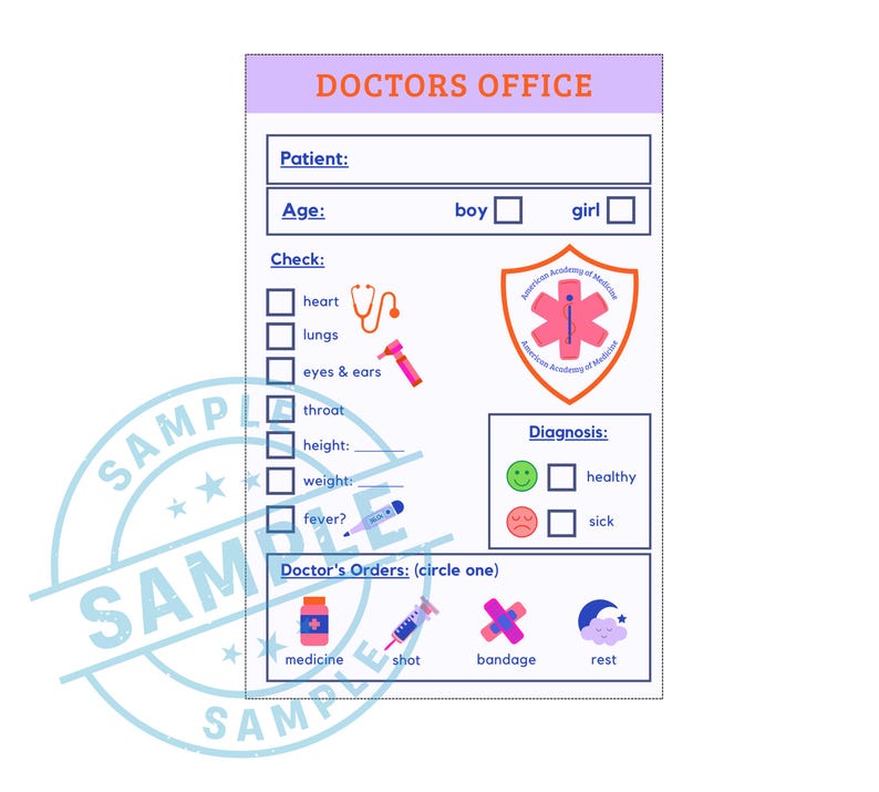 Pastel Colors - Doctors Check List Digital Download - Pretend Play - Etsy
