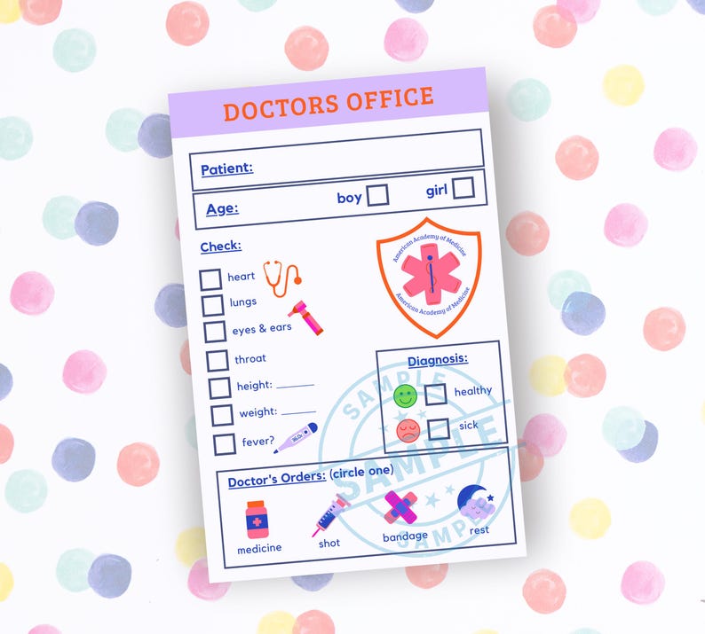 Pastel Colors - Doctors Check List Digital Download - Pretend Play - Etsy