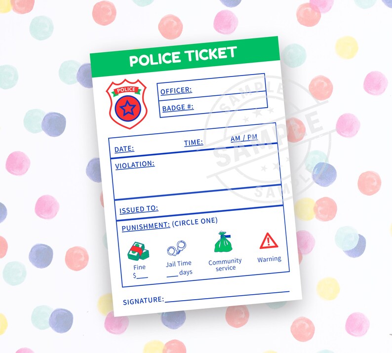 Green Police Ticket - Digital Download - Pretend Play - Etsy