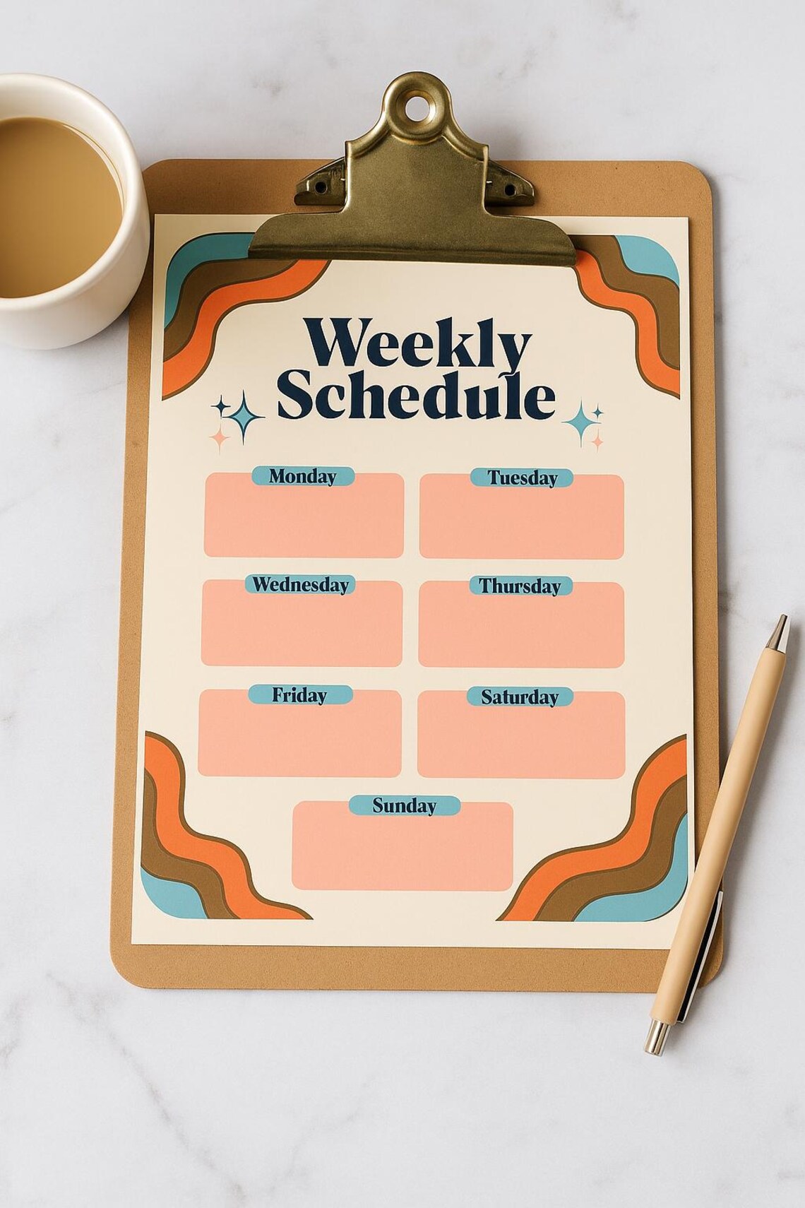 Retro Weekly Schedule Printable | Groovy Digital Planner Page ...