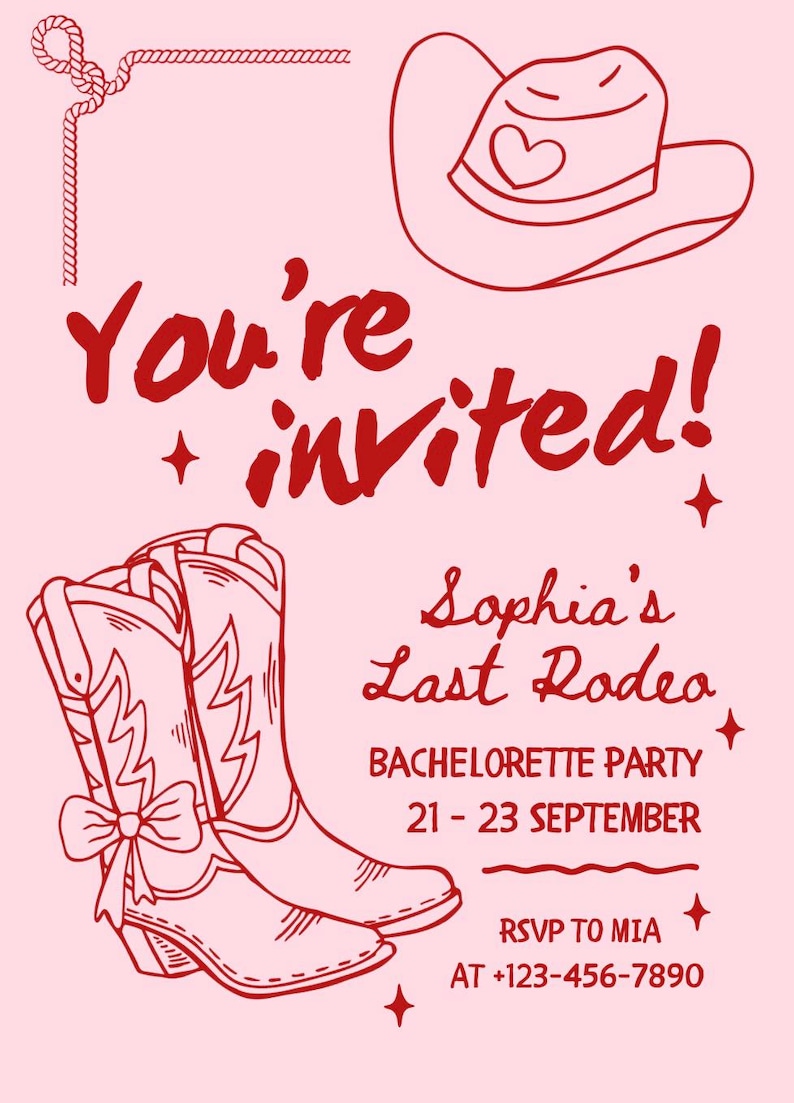 Last Rodeo Bachelorette Invitation • Western Cowgirl Party Invite ...