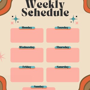 Retro Weekly Schedule Printable | Groovy Digital Planner Page ...