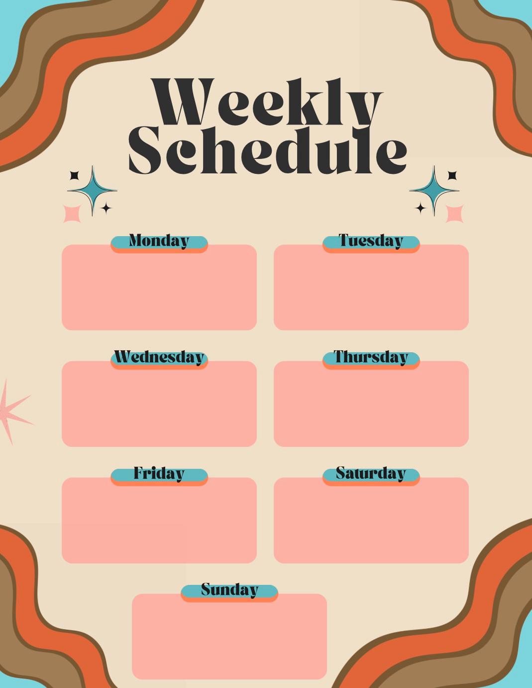 Retro Weekly Schedule Printable | Groovy Digital Planner Page ...