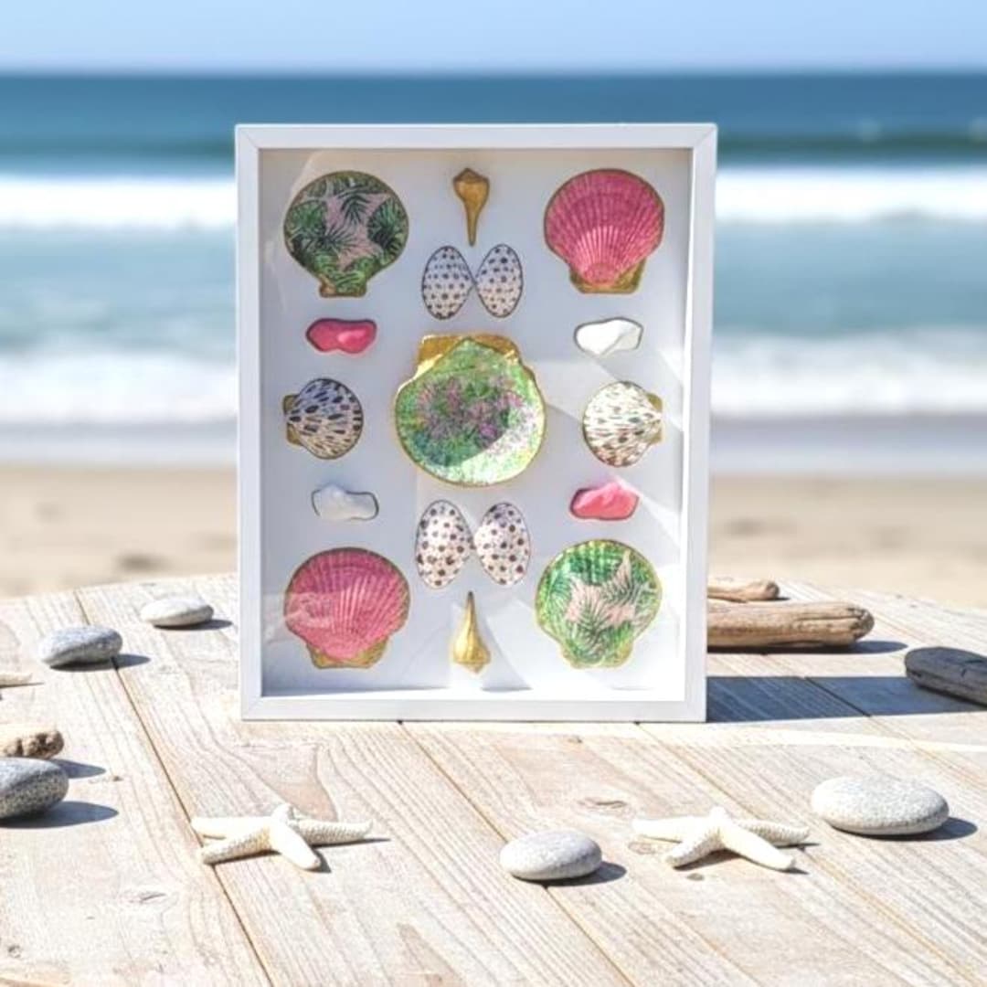 Framed Seashell Wall Art: Hand-painted and Decoupaged Coastal Decor ...