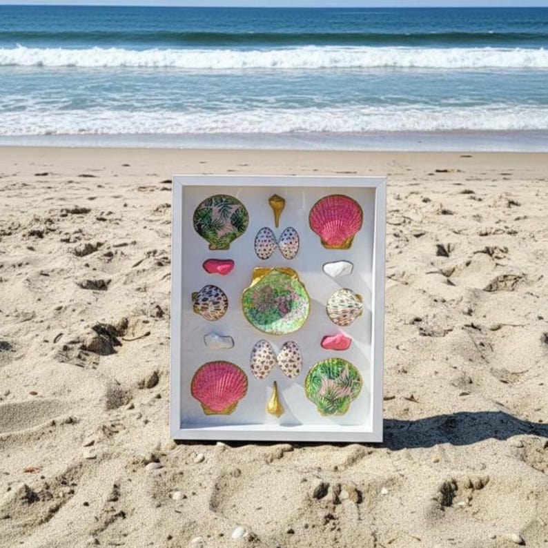 Framed Seashell Wall Art: Hand-painted and Decoupaged Coastal Decor ...