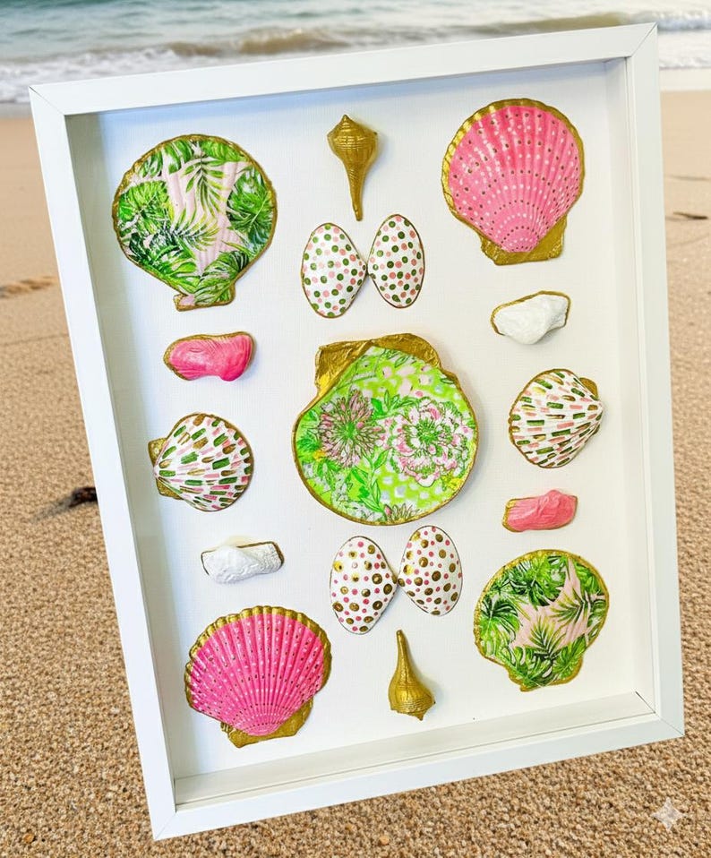 Framed Seashell Wall Art: Hand-painted and Decoupaged Coastal Decor ...