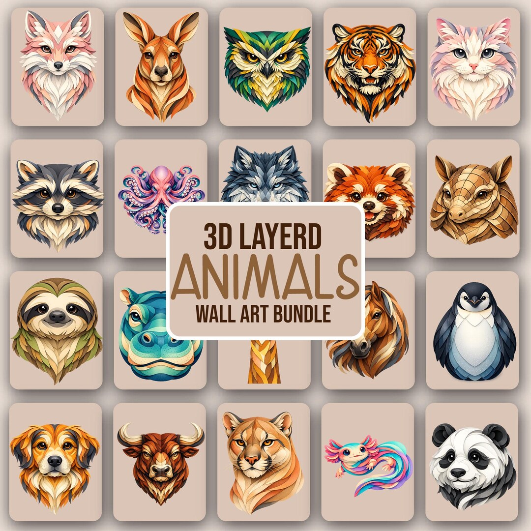 3D Layered Animal Png Bundle | Digital Download.51 Designs - Etsy