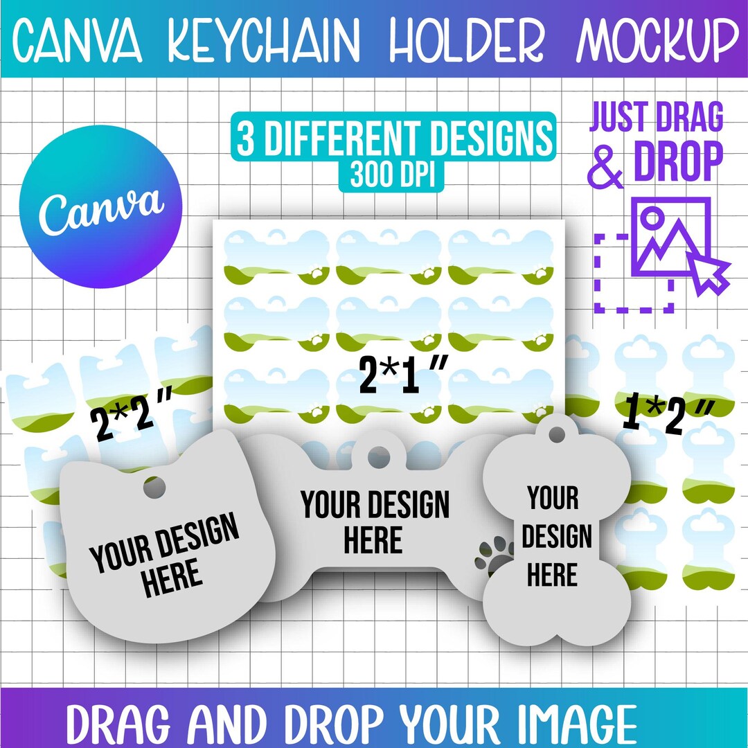 Canva Keychain Holder Mockup | Pet Tag Mockup Bundle | 3 Keychain ...
