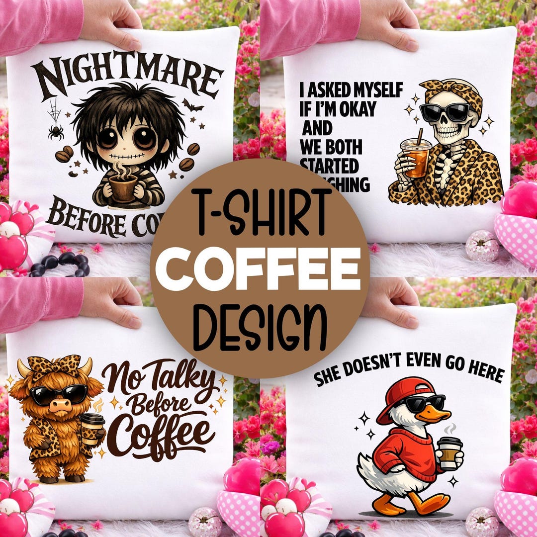 Funny Coffee T-shirt Designs PNG, Sarcastic Coffee Quotes Bundle, Cute ...