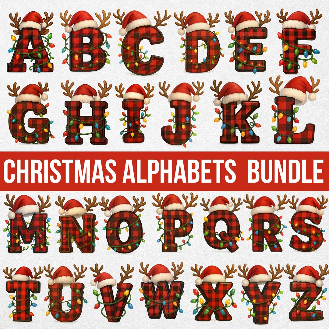 Christmas Plaid Alphabet PNG: Santa Letters Clipart (digital Download ...