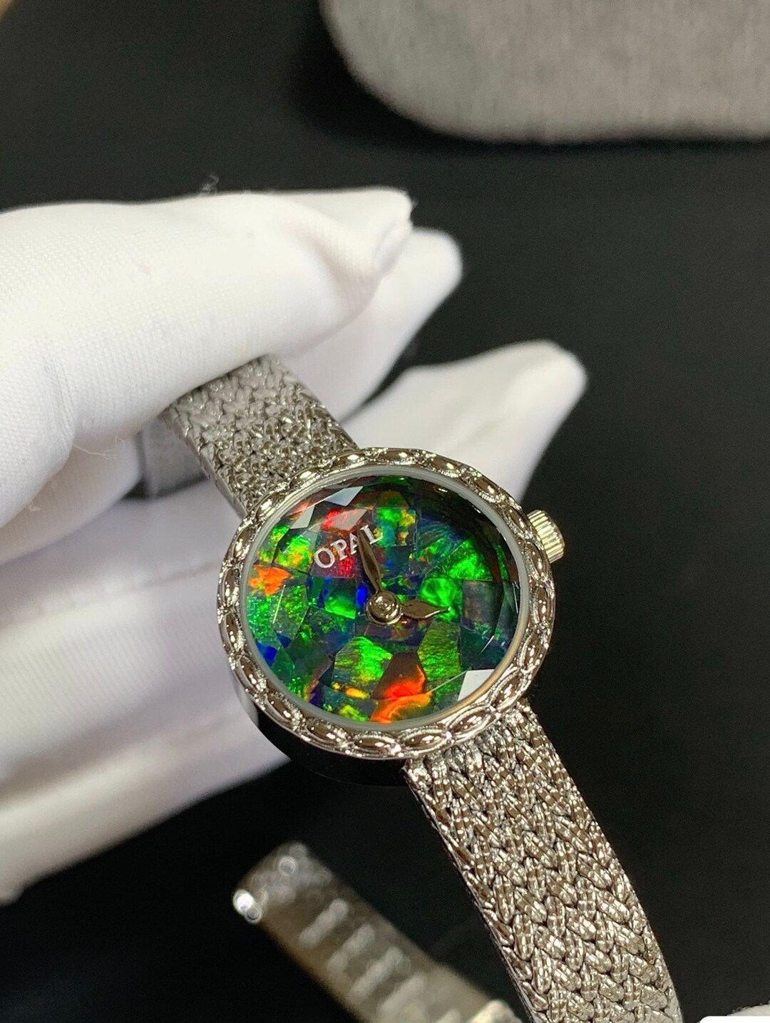 Opal Watch With Rainbow Fire Retaining Steel Strap Watch for Woman ...