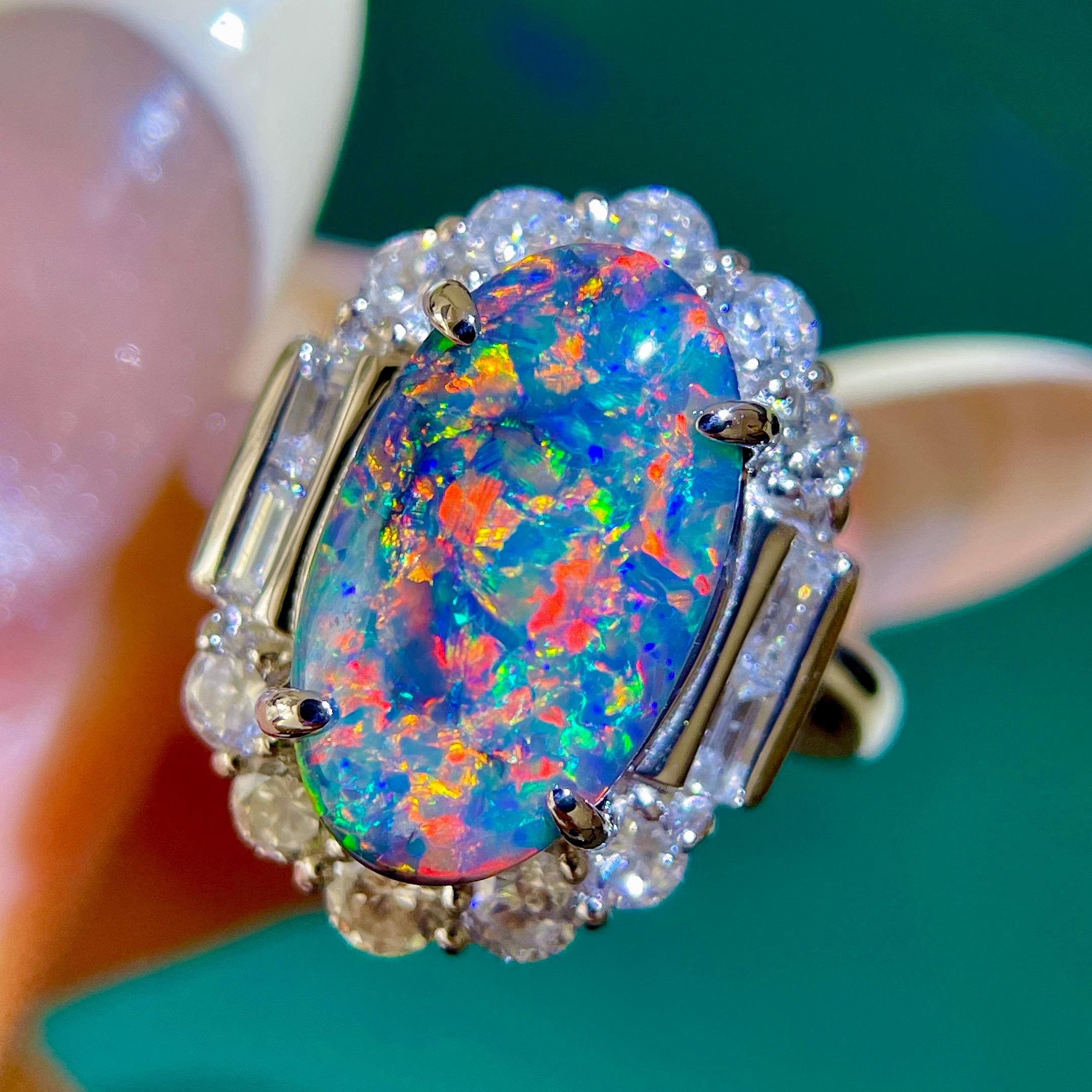 Vintage Black Opal Ring | Platinum Diamond Halo, Australian Opal - Etsy