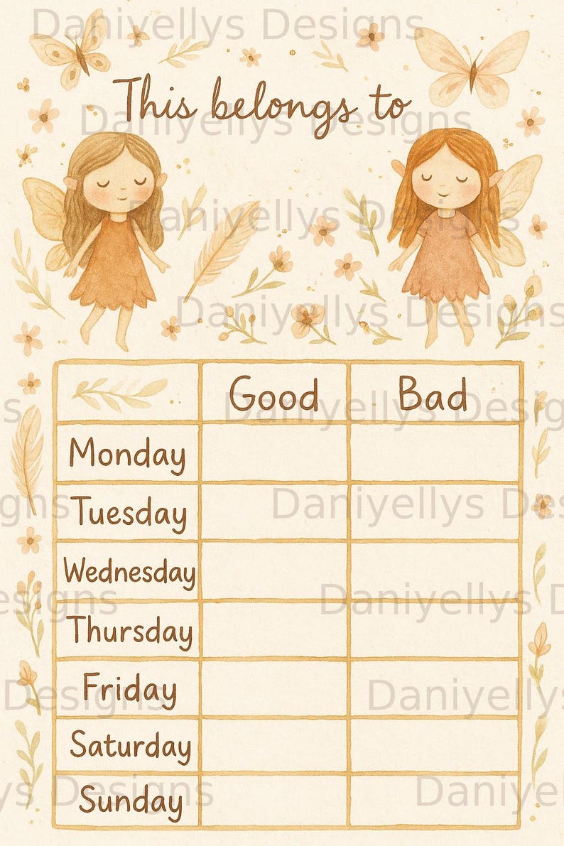 Fairy Printable Behaviour Chart for Kids – Good and Bad Chart – Weekly ...