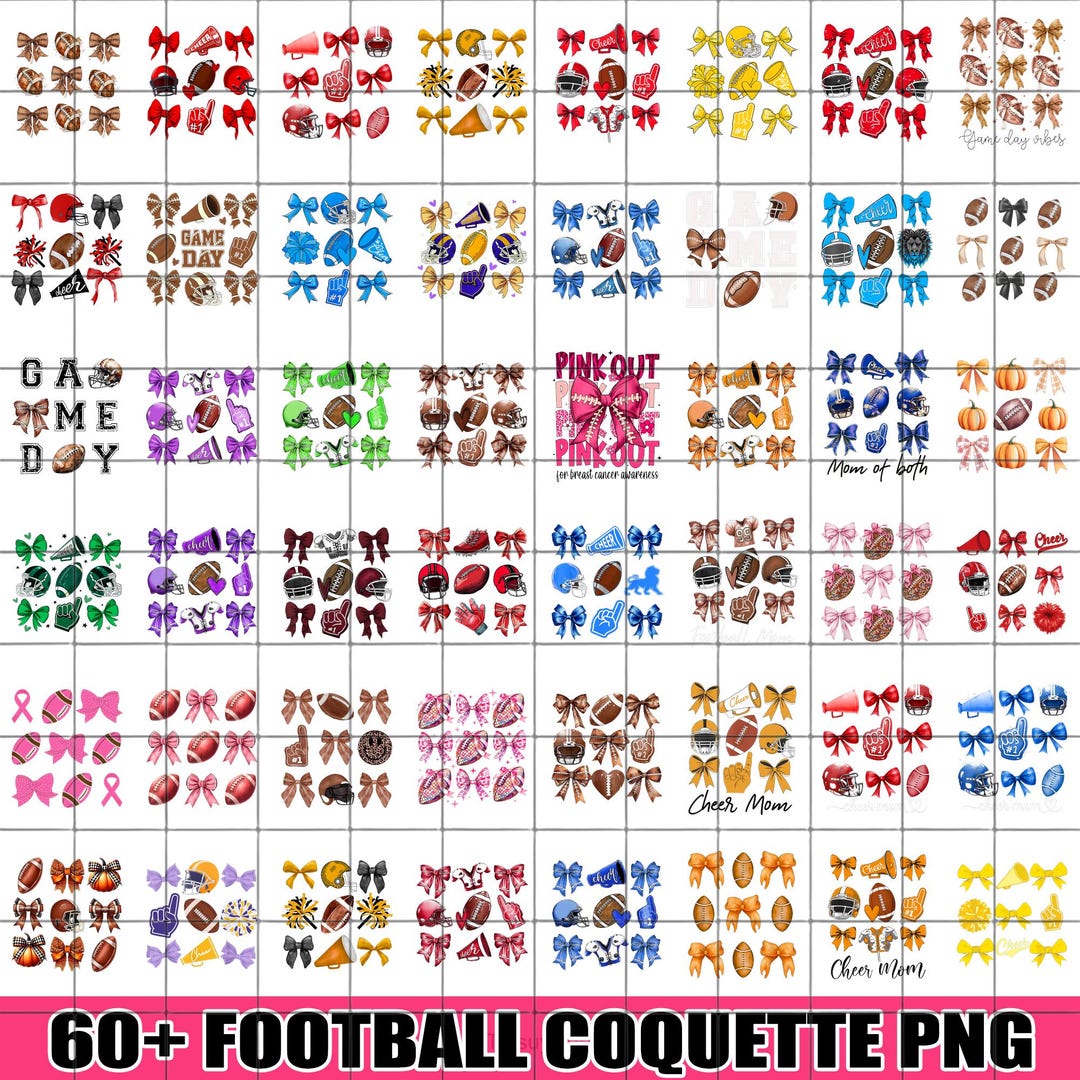 Football PNG Bundle Coquette Bow, Retro Game Day Football, Junkie Mama ...