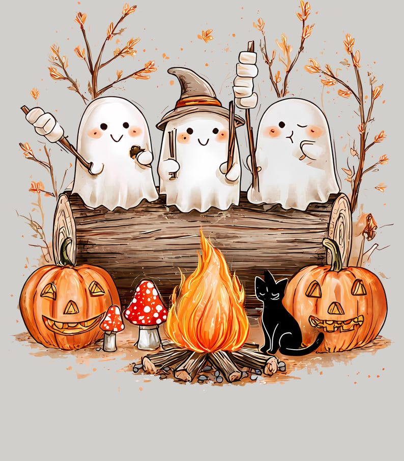 Retro Ghost Halloween PNG: Fall Camping, Autumn Floral (digital ...