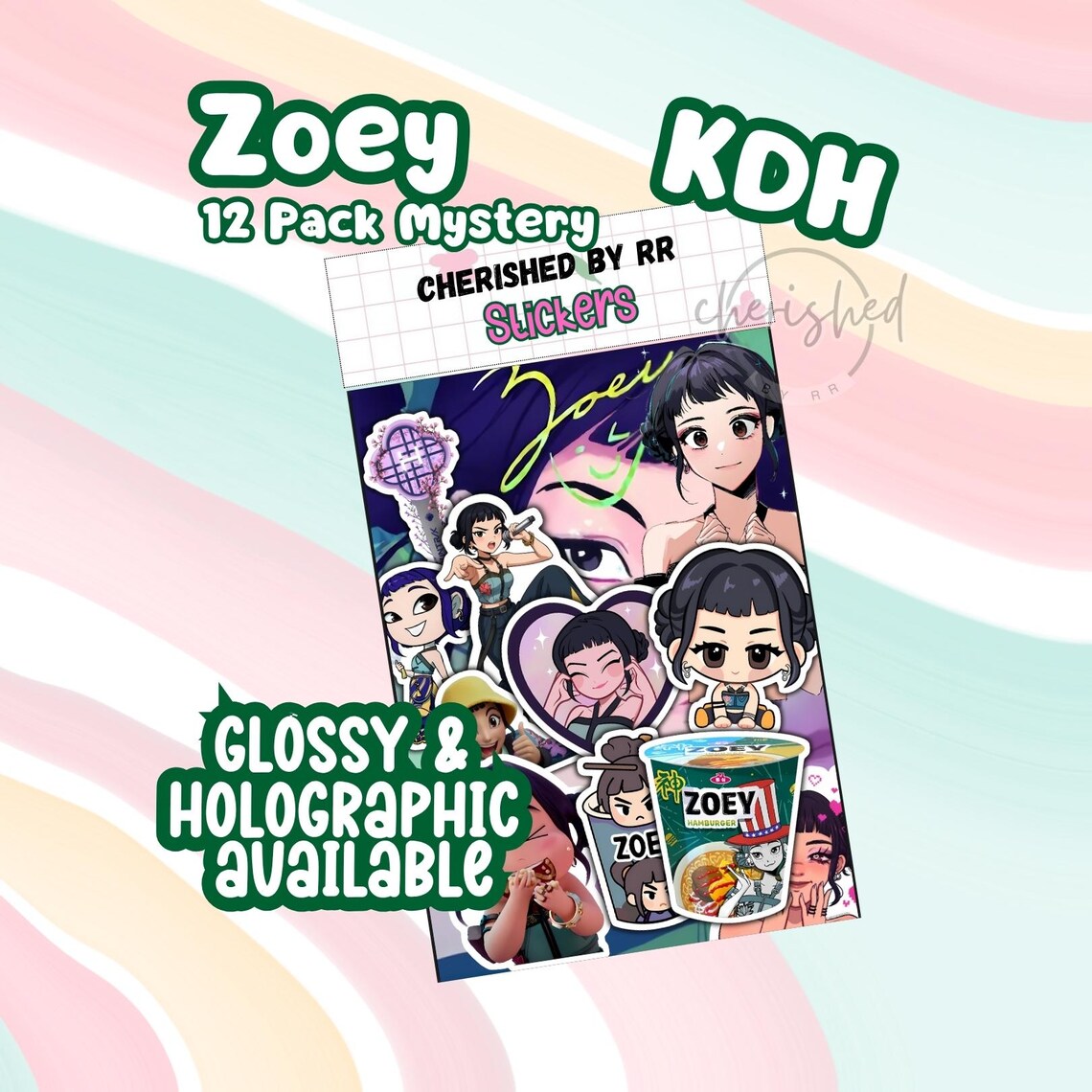 12 Pack Zoey Kpop Demon Hunter Stickers – Mystery – Waterproof – Glossy ...