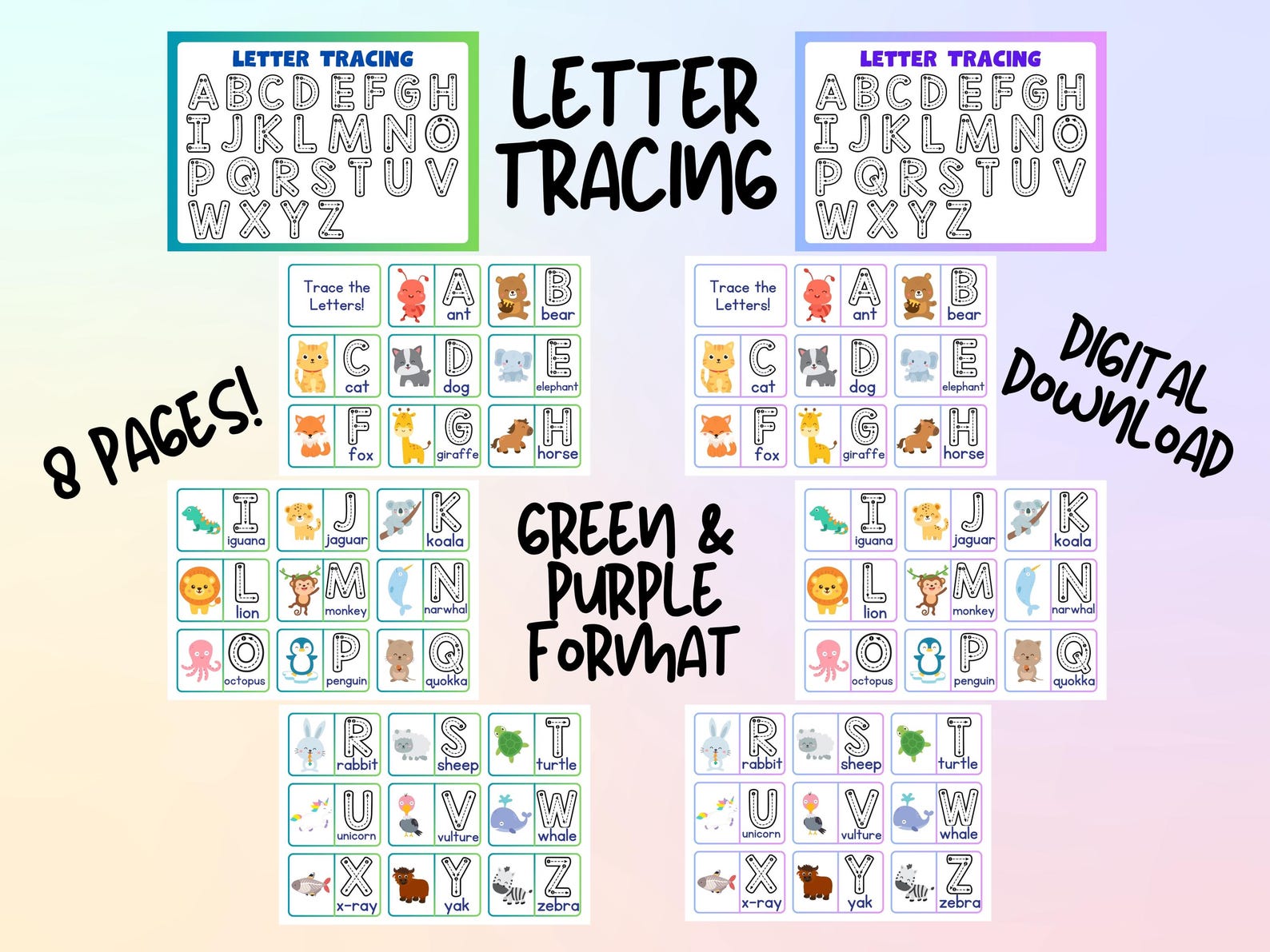 Animal Alphabet Tracing Mat: Preschool Printable (digital Download) - Etsy