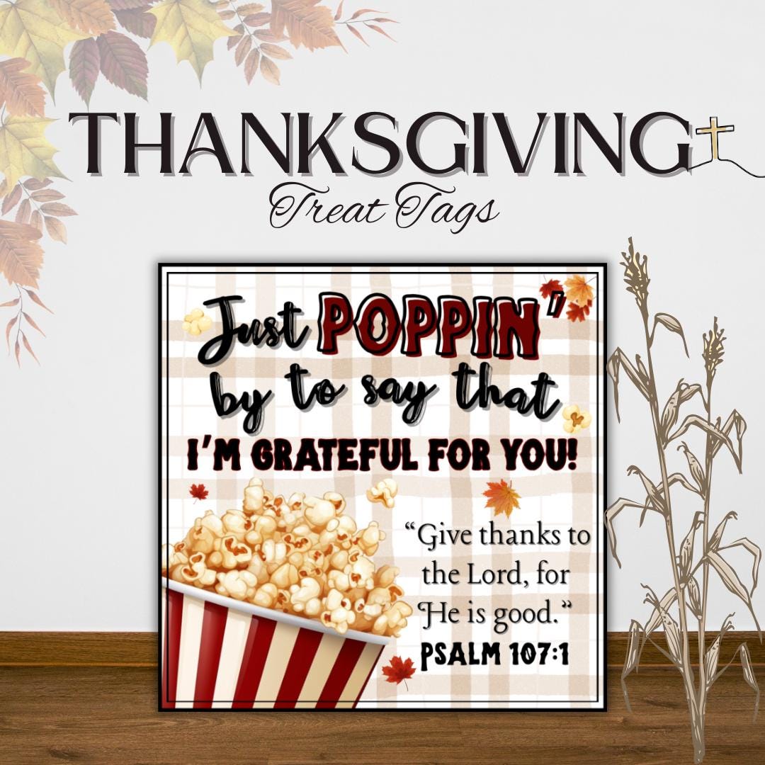 Instant Download Christian Thanksgiving Popcorn Tag | Fall Bible Verse ...