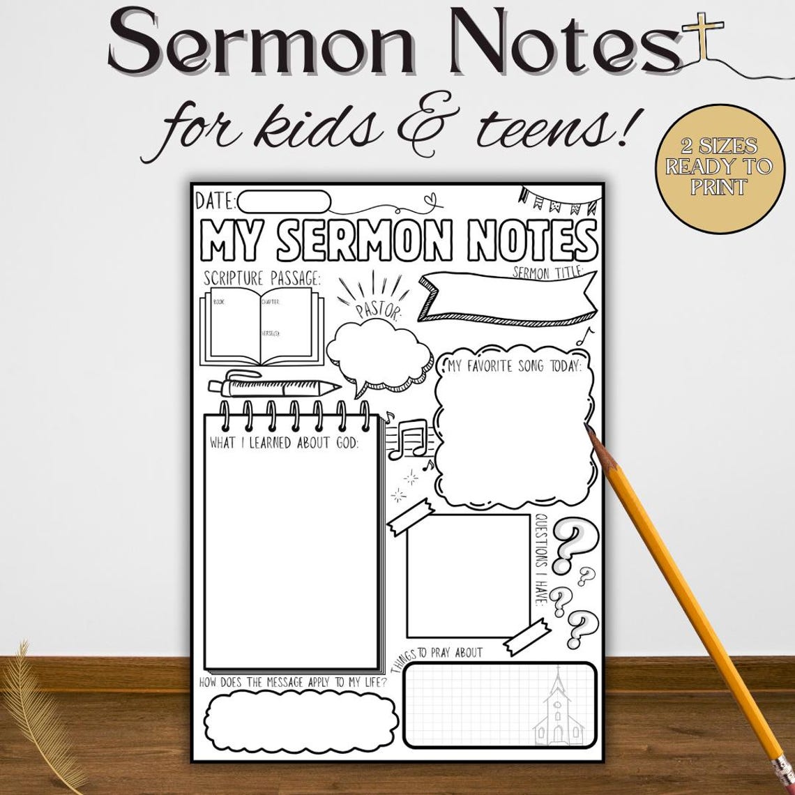 Printable Sermon Notes for Kids: Faith-based Church Worksheets (PDF ...