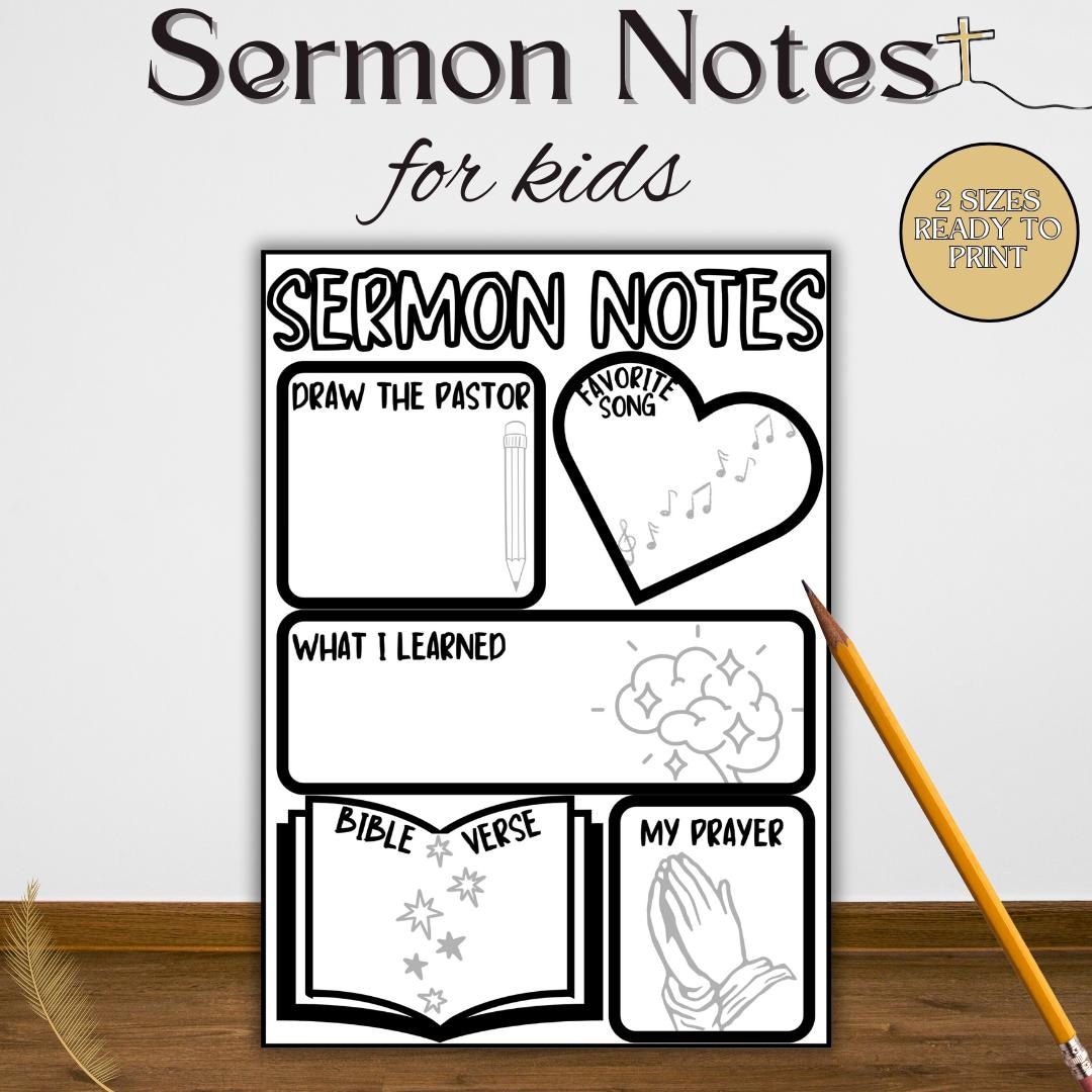 Printable Sermon Notes for Kids: Faith-based Church Worksheets (PDF ...