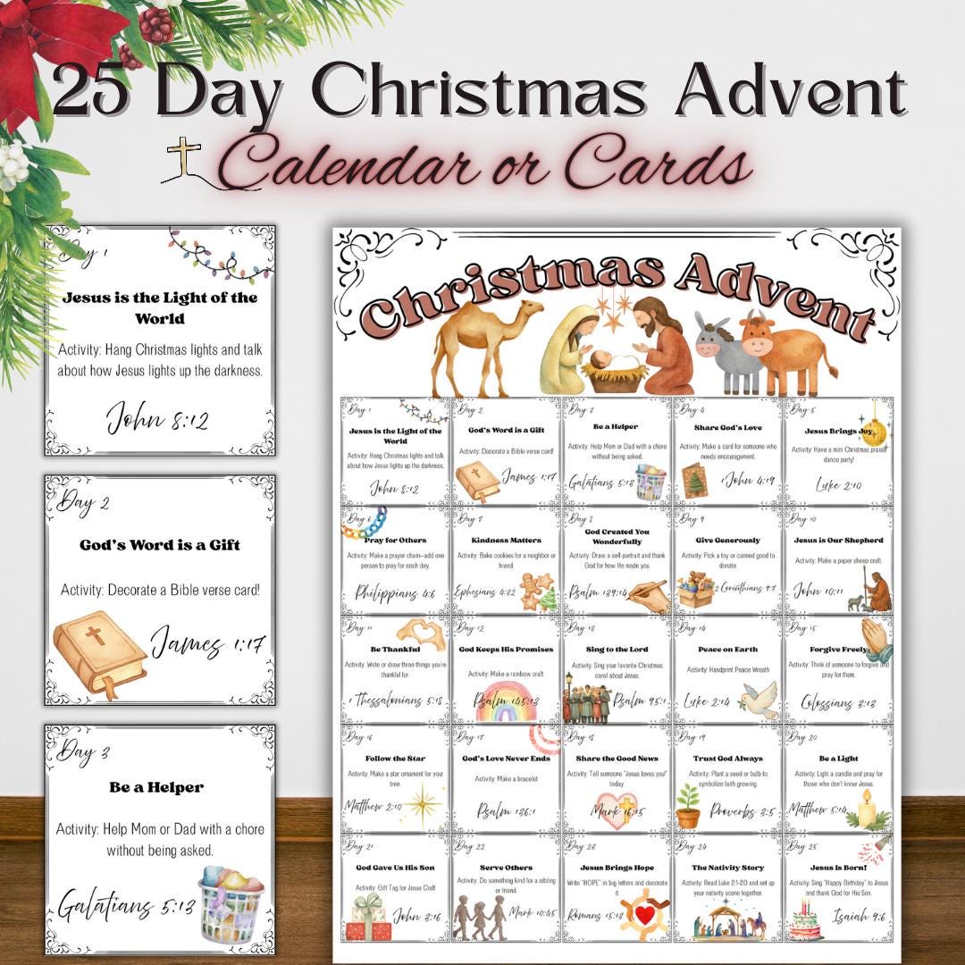 25 Days Christian Advent Cards for Kids | Printable Scripture Countdown ...