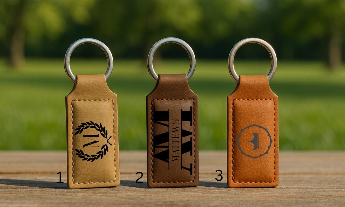Laser Engraved Leatherette Keychain, Custom Logo, Personalized Gift - Etsy