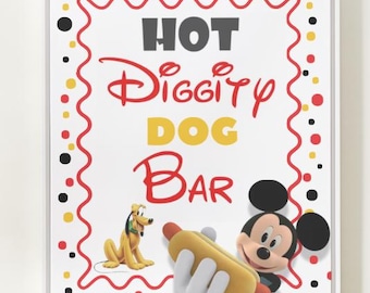 INSTANT DOWNLOAD Printable Mickey Mouse Party Hot Diggity Dog Bar Sign ...