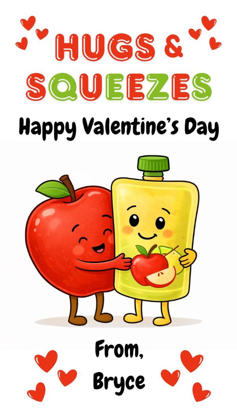 Hugs & Squeezes Applesauce Valentine | Printable Classroom Card - Etsy