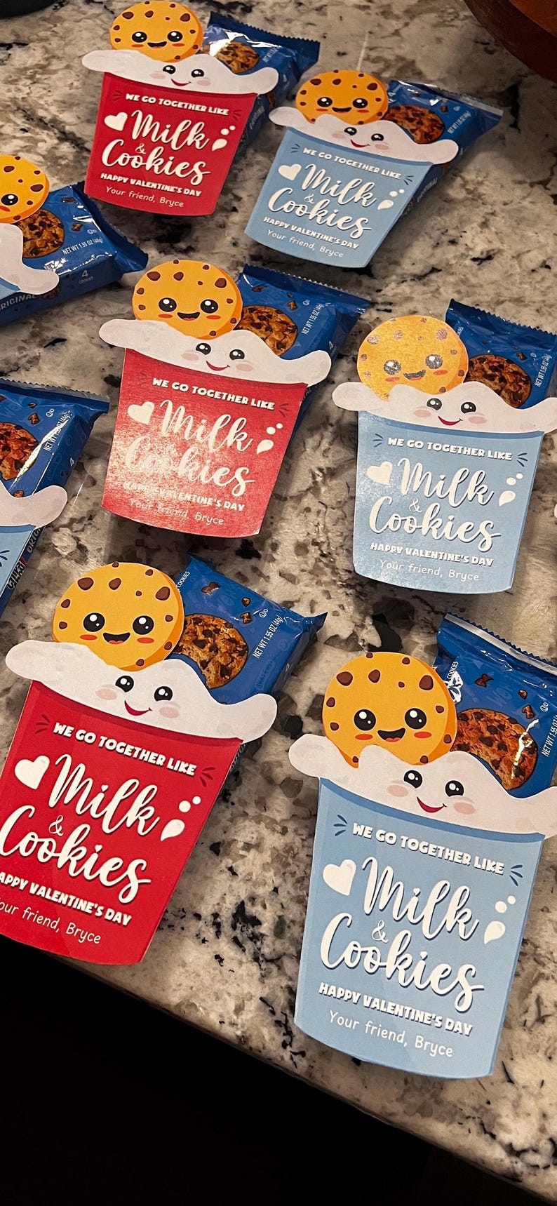 Milk and Cookies Valentine Cards: Printable Treat Tags (digital ...