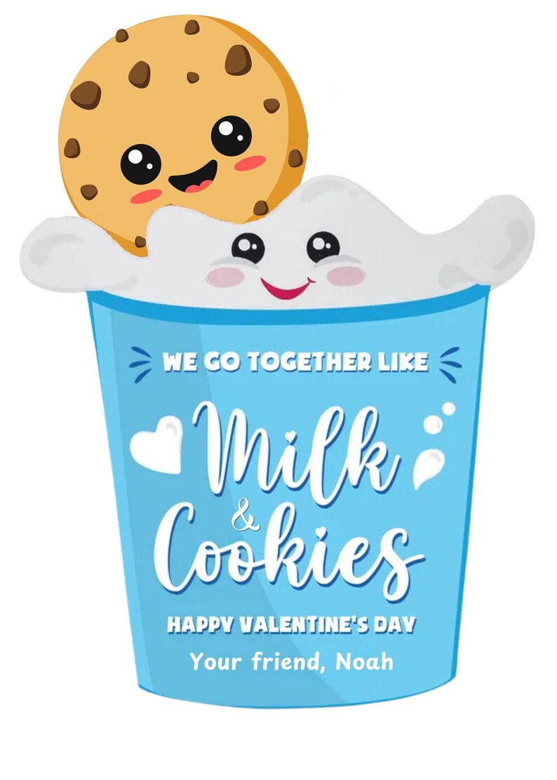 Milk and Cookies Valentine Cards: Printable Treat Tags (digital ...