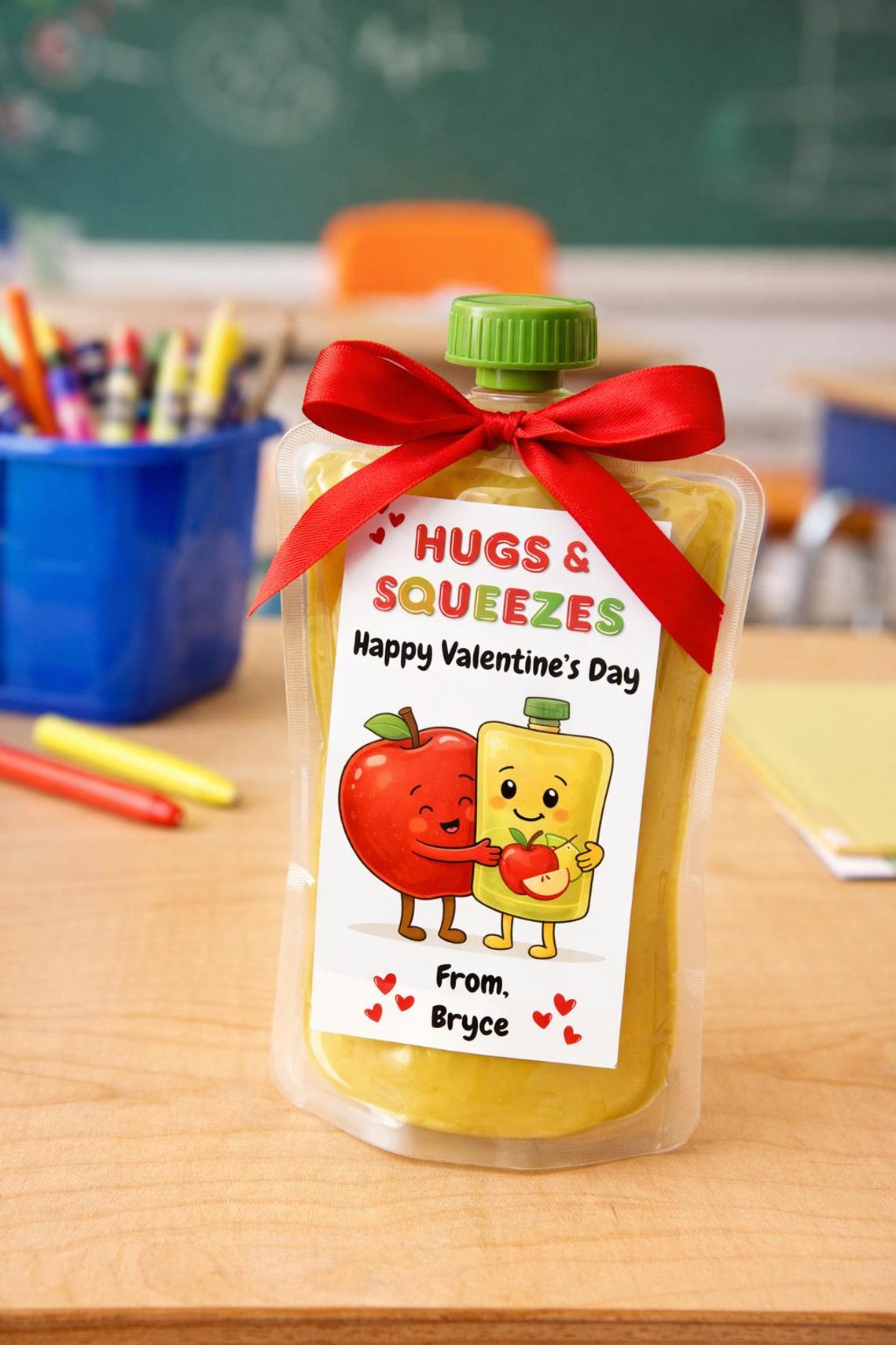 Hugs & Squeezes Applesauce Valentine | Printable Classroom Card - Etsy