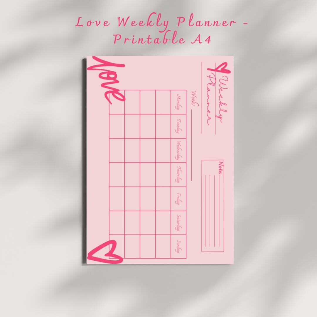Love Weekly Planner Printable A4 • Pink Weekly Schedule • Cute Planner ...