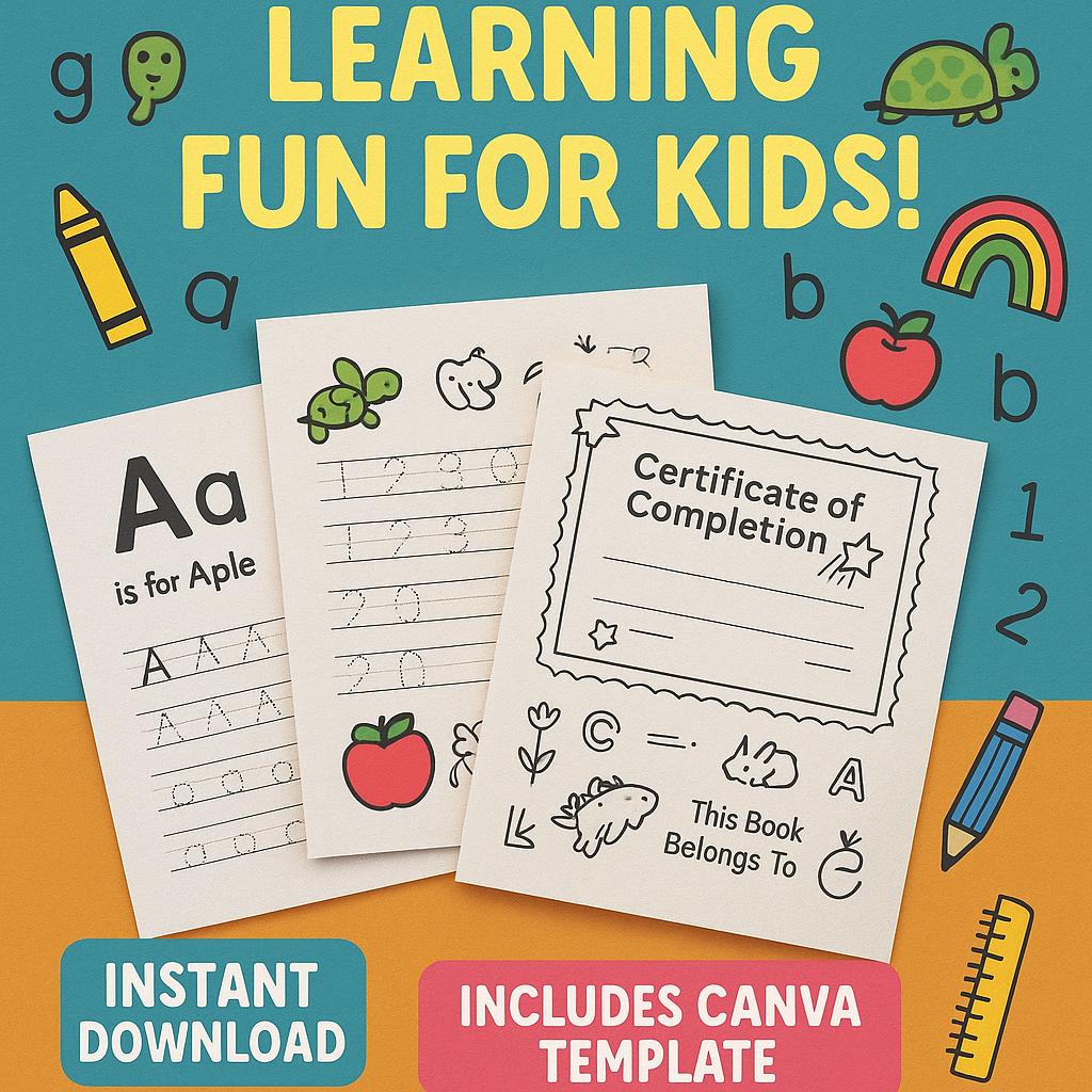 Printable Tracing Book for Kids – Alphabet and Numbers 1-20 + Canva ...