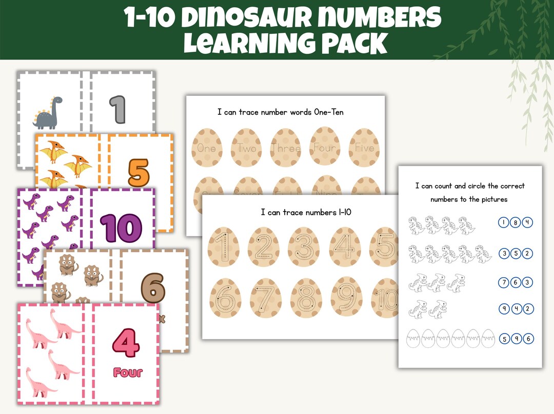 Printable Dinosaur Numbers 1-10 Worksheet Pack for Preschool ...