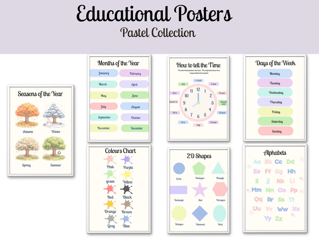 Pastel Educational Posters Bundle Classroom Learning Charts Printable ...