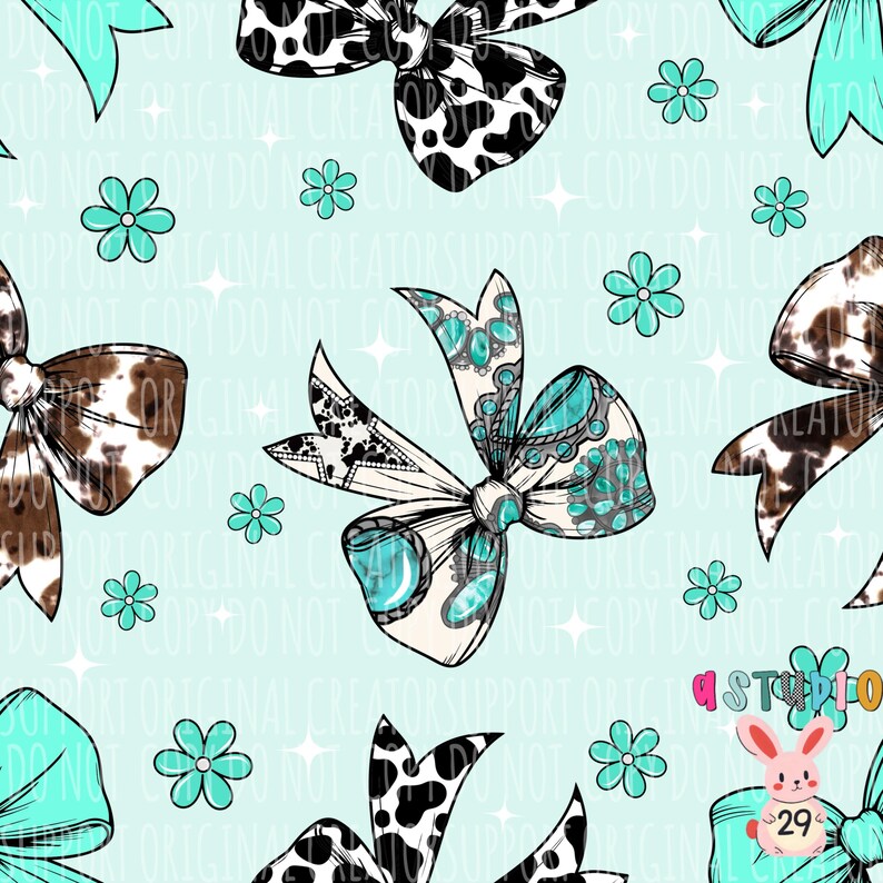 Western Bow Concho Cow Print Seamless Pattern Cowgirl Digital Paper ...