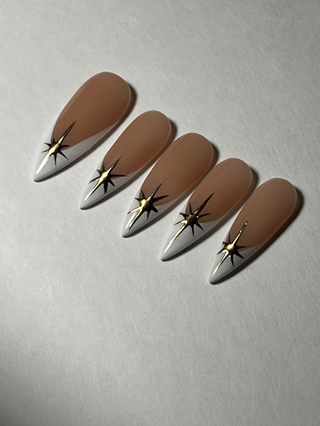 Handmade Star French Tip Press on Nails: Reusable White Manicure - Etsy