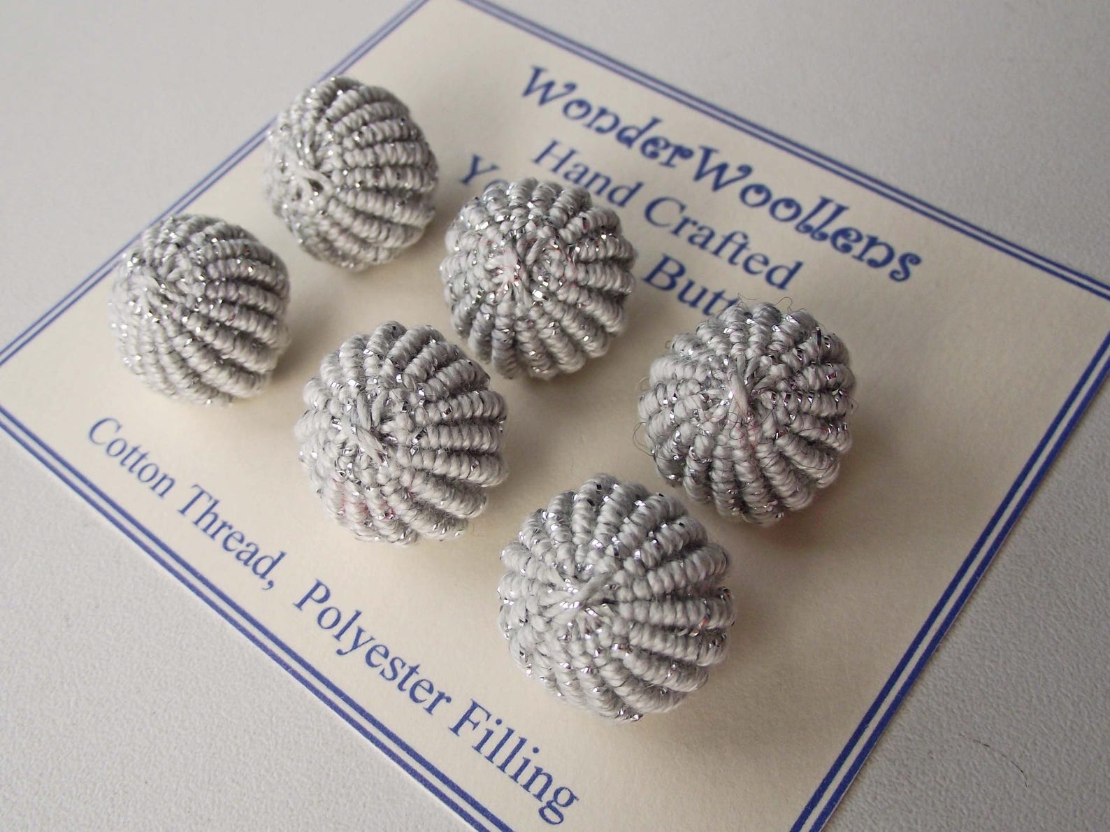 Yorkshire Thread Buttons, Set of 6, Handmade, Silver, Shiny ...