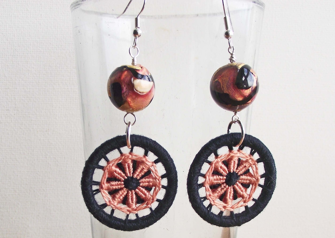 Dorset Button and Murano Glass Bead Drop Earrings, Buttons Made From ...
