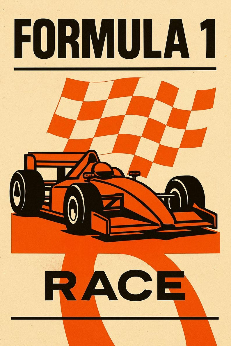 Retro Formula 1 Racing Poster: Vintage Motorsport Wall Art (digital ...