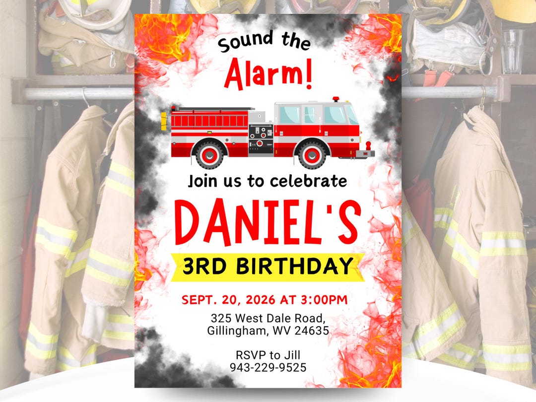SOUND THE ALARM - Fire Truck Birthday Invitation - First Responders ...