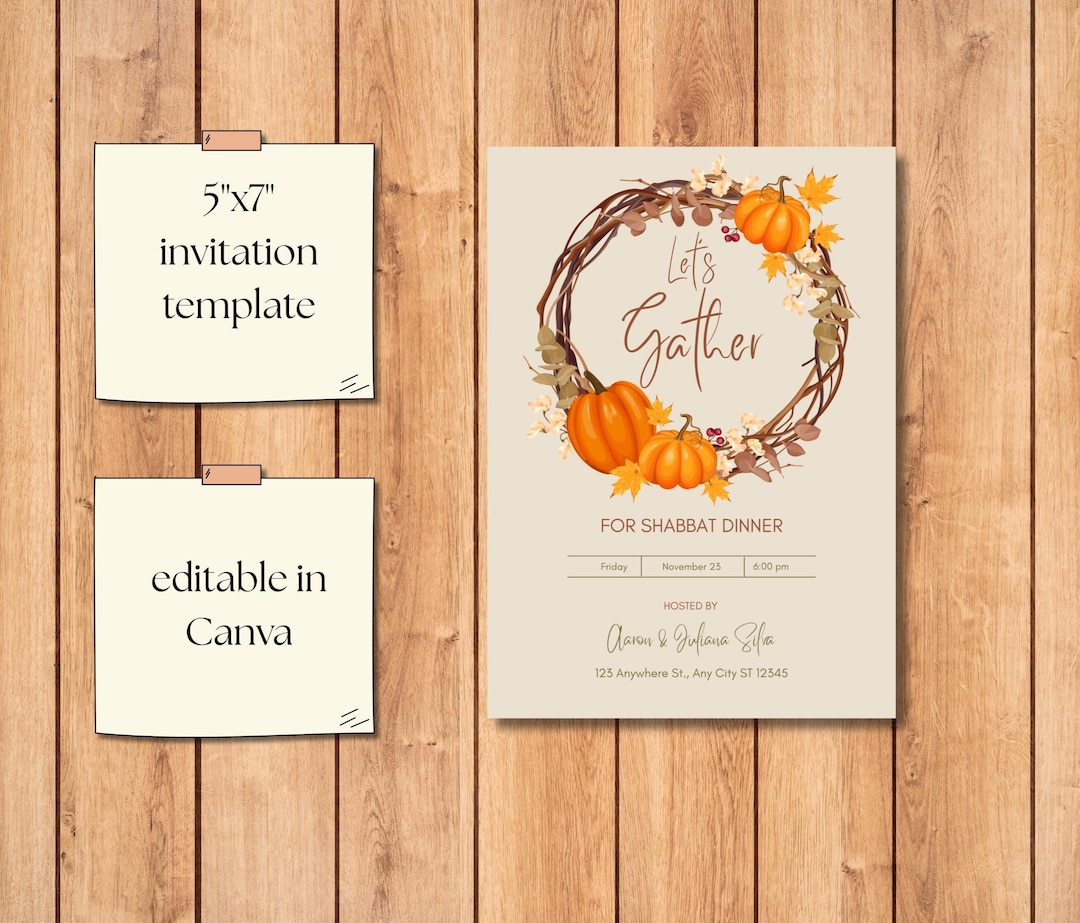 Orange Fall Shabbat Dinner Party Editable Invitation, 5"x7" Shabbat ...