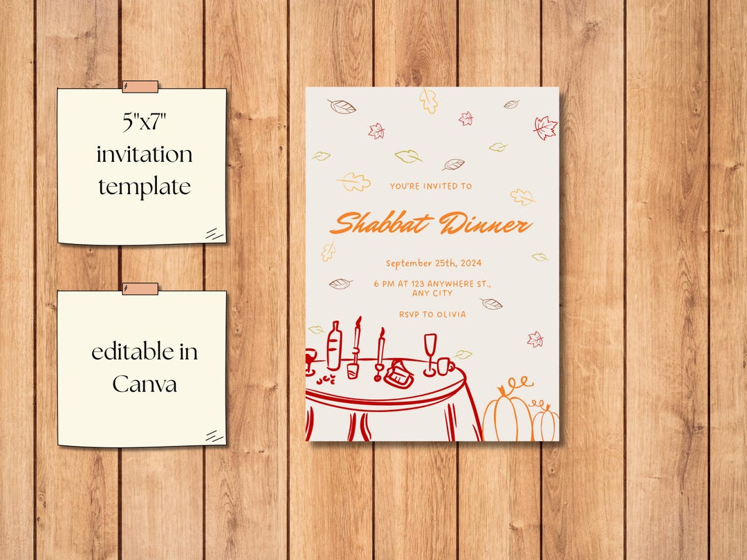 Fall Pumpkin and Leaves Shabbat Dinner Party Editable Invitation, 5x7 ...