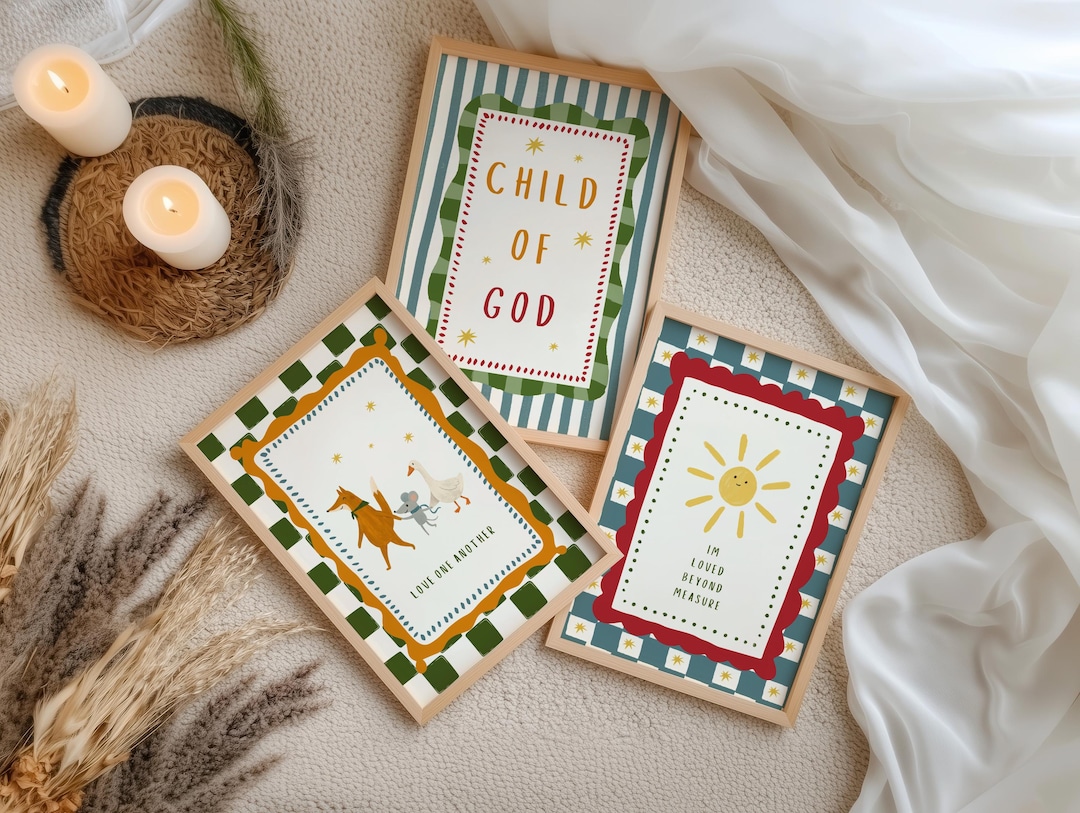 Christian Nursery Wall Art Set of 3, Faith Based Kids Room Decor ...