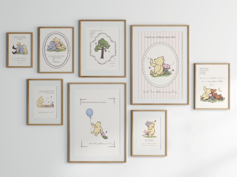 Classic Winnie the Pooh Nursery Wall Art Set, Vintage Storybook Quote ...
