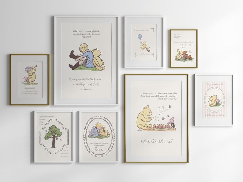 Classic Winnie the Pooh Nursery Wall Art Set, Vintage Storybook Quote ...
