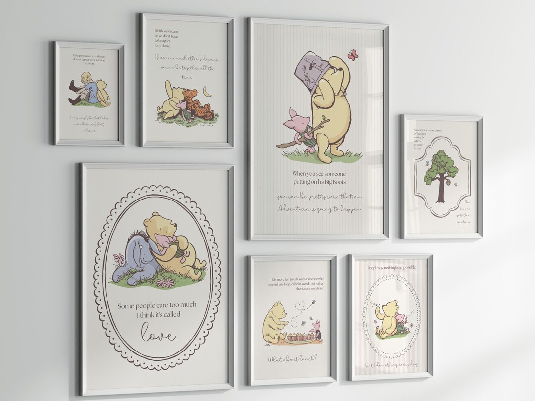 Classic Winnie the Pooh Nursery Wall Art Set, Vintage Storybook Quote ...