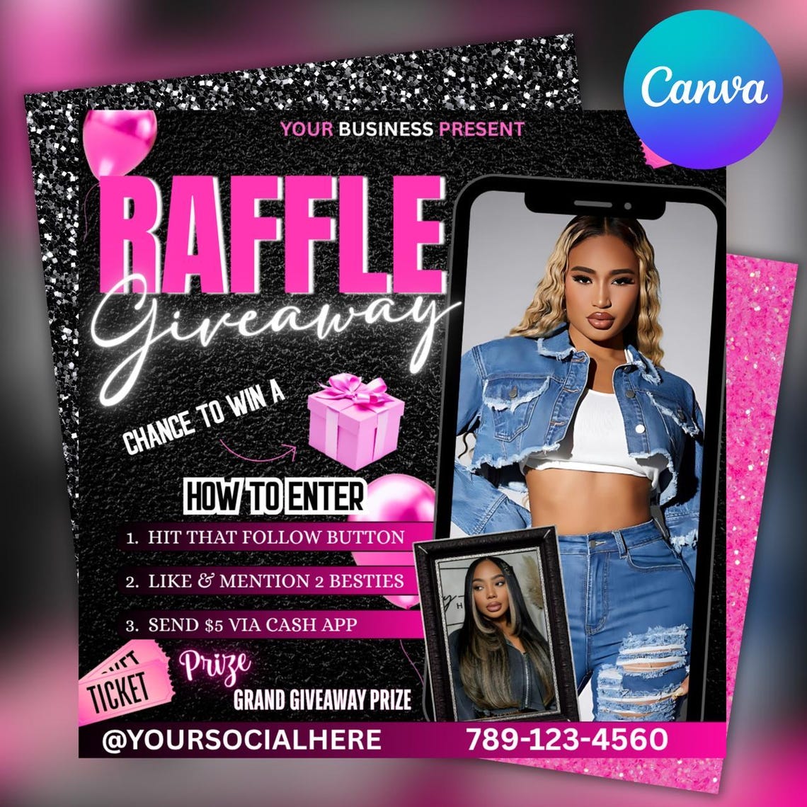 Raffle Giveaway Flyer: Beauty Salon Template (canva Editable, Digital ...