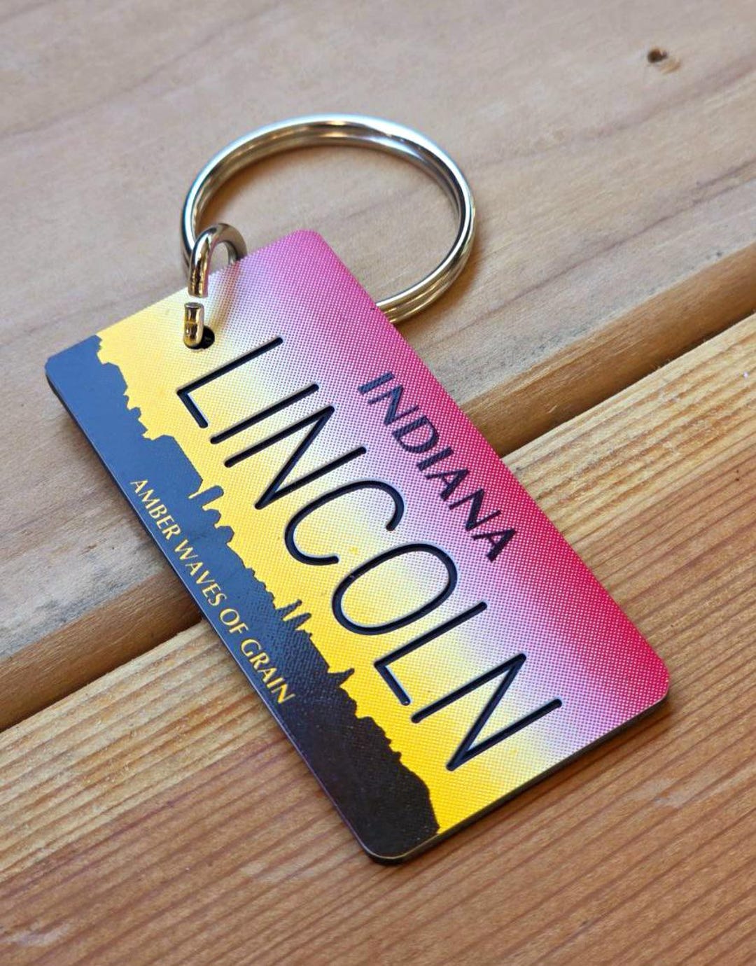 Personalized INDIANA License Plate Engraved Keychain, Amber Waves of ...