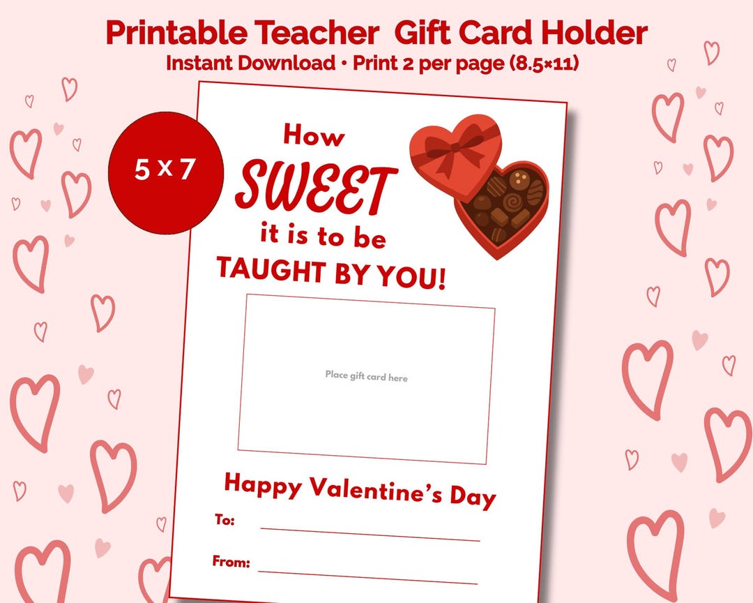 Teacher Valentine Gift Card Holder Printable – Sweet Teacher, PDF ...